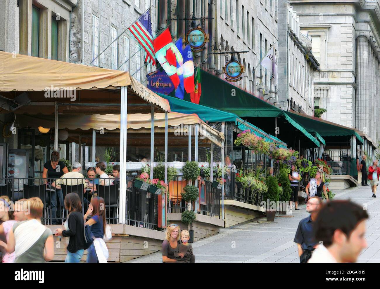 Restaurant row in old Montreal, Canada Stock Photo - Alamy
