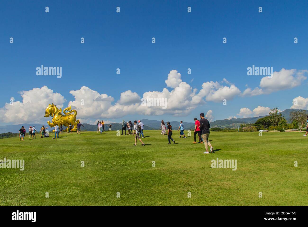 Chiang Rai, Thailand - November 19, 2017: Golden lion statue logo under ...