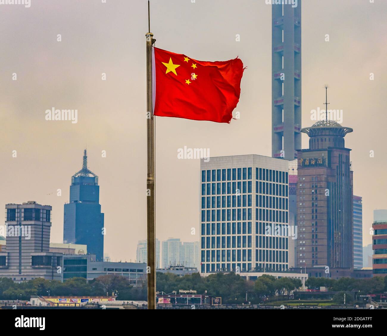 China Flag and Contemporay Buildings, Shanghai, China Stock Photo - Alamy