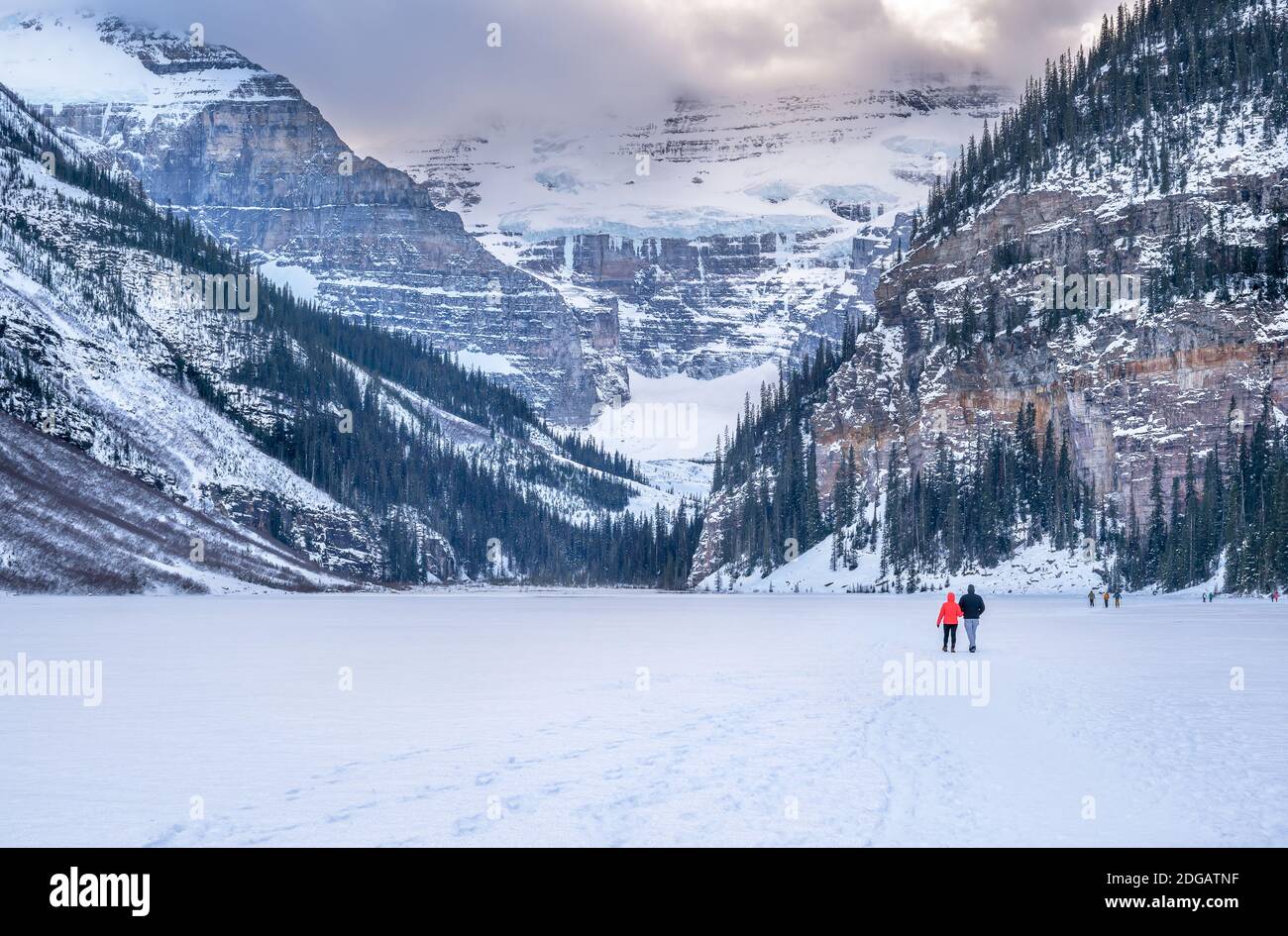 Frozen Lake Louise in Banff National Park, Alberta, Canada Stock Photo ...