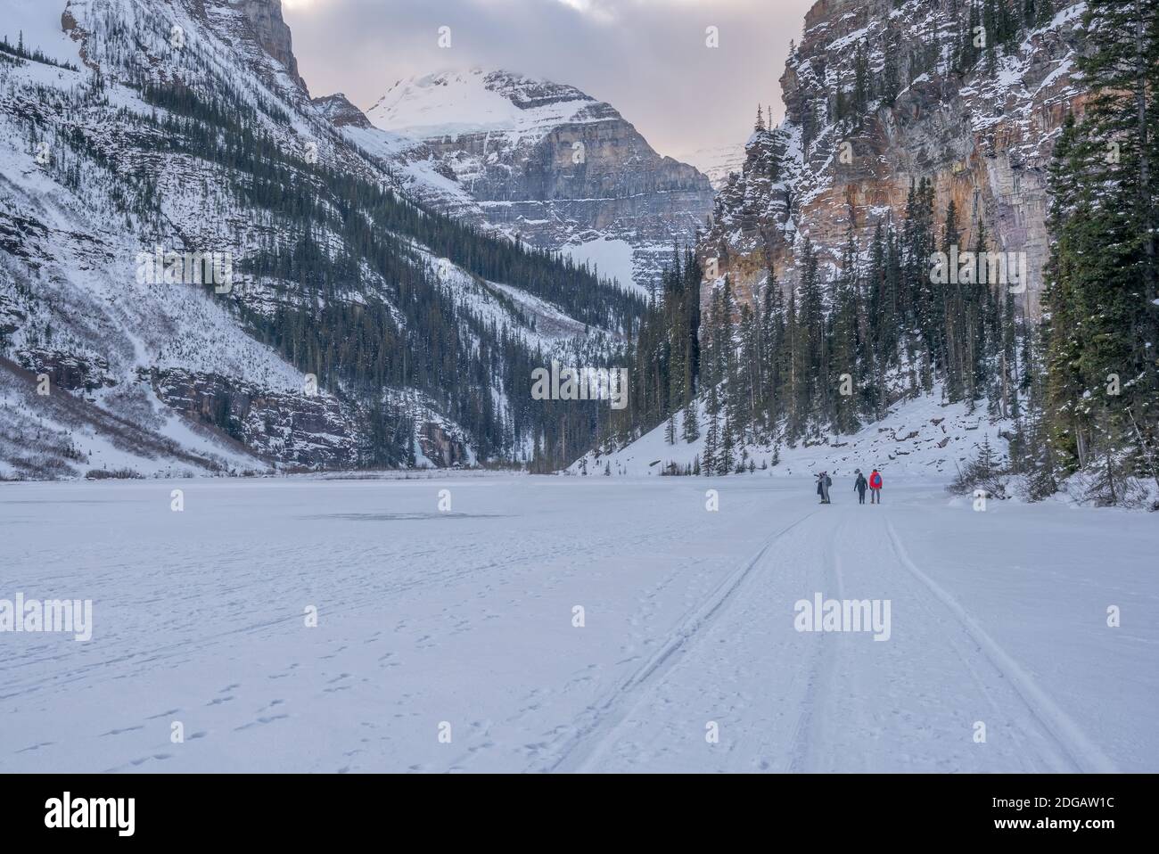 Frozen Lake Louise in Banff National Park, Alberta, Canada Stock Photo ...