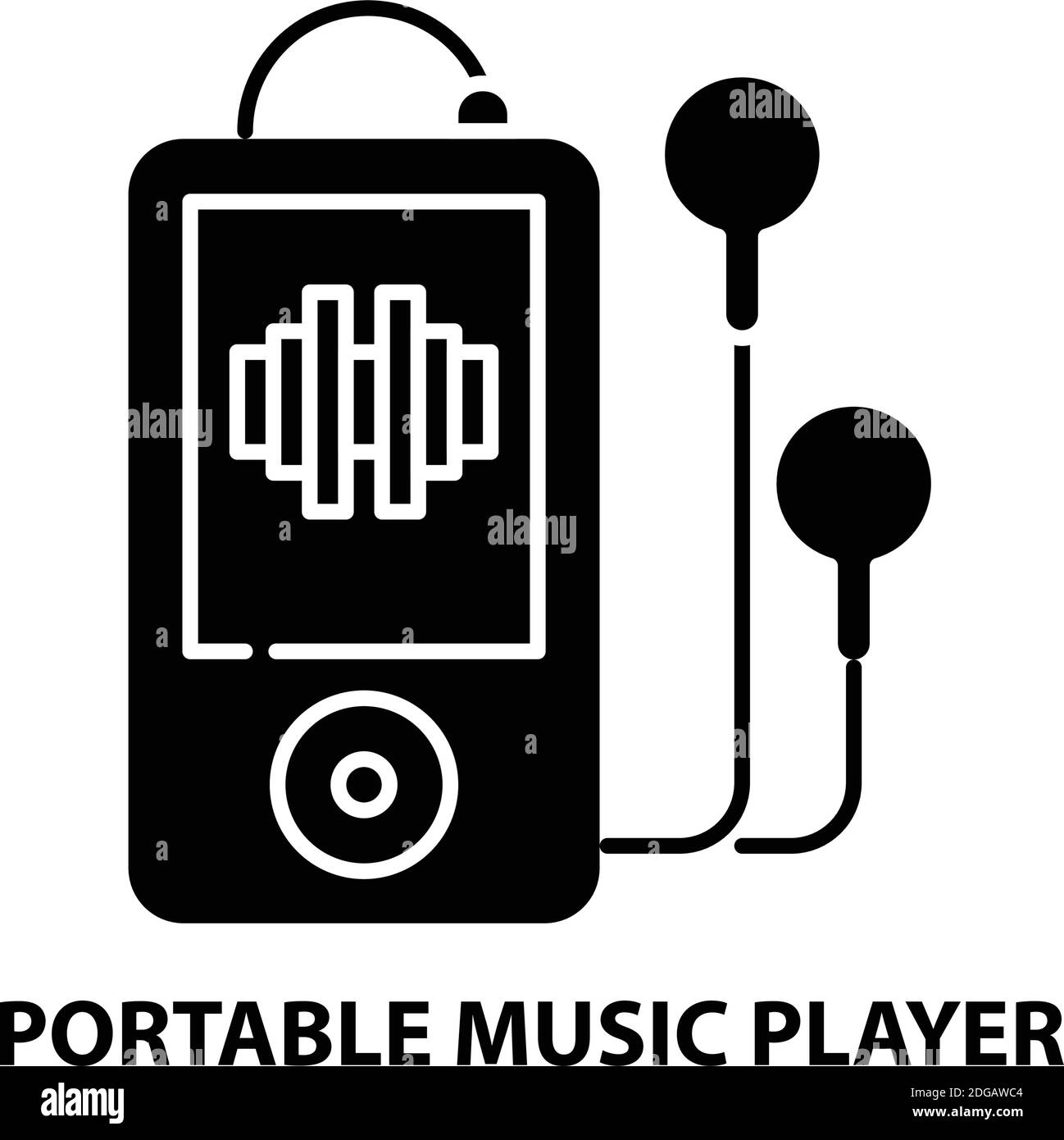 portable music player icon, black vector sign with editable strokes ...