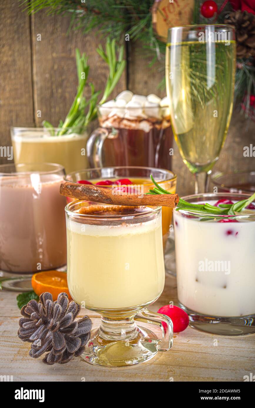 Set of different Christmas and winter drinks. An assortment of ...