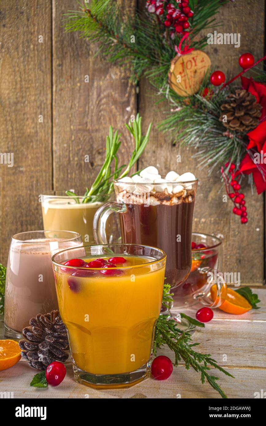 Set of different Christmas and winter drinks. An assortment of ...