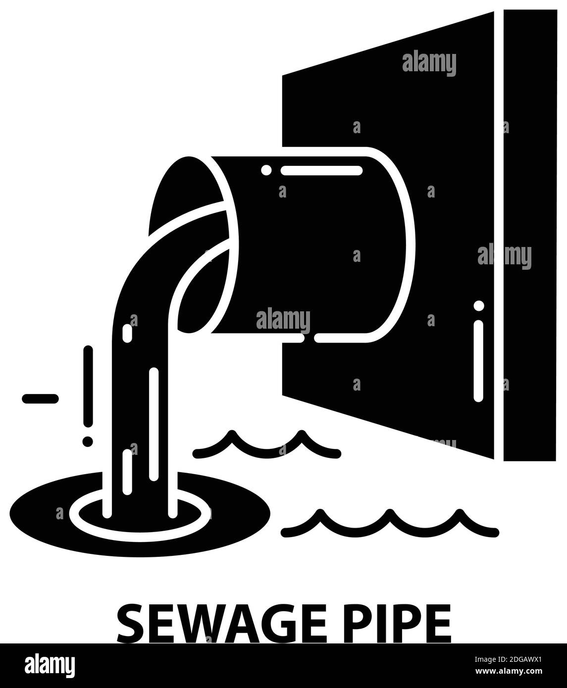 sewage pipe icon, black vector sign with editable strokes, concept ...