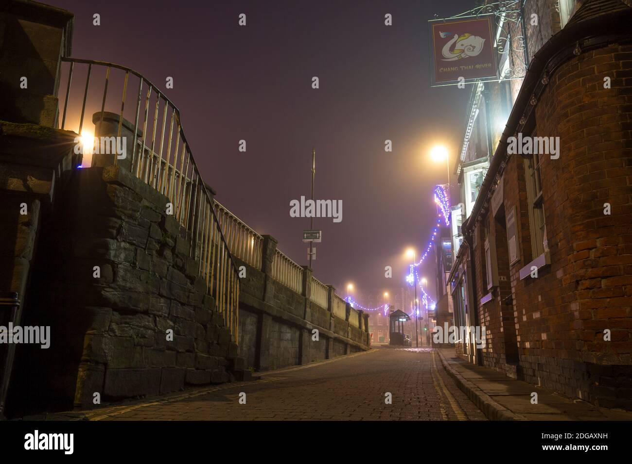 Low angle photography: view of traditional, old-fashioned UK street ...