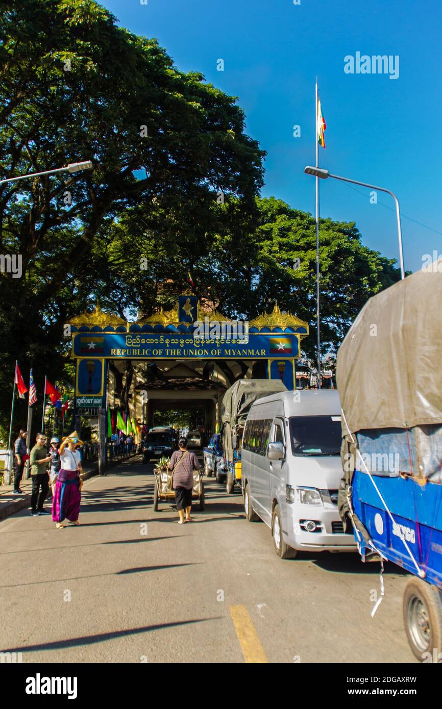 Tachileik, Myanmar - November 18, 2017: Tourists visited Tachileik ...