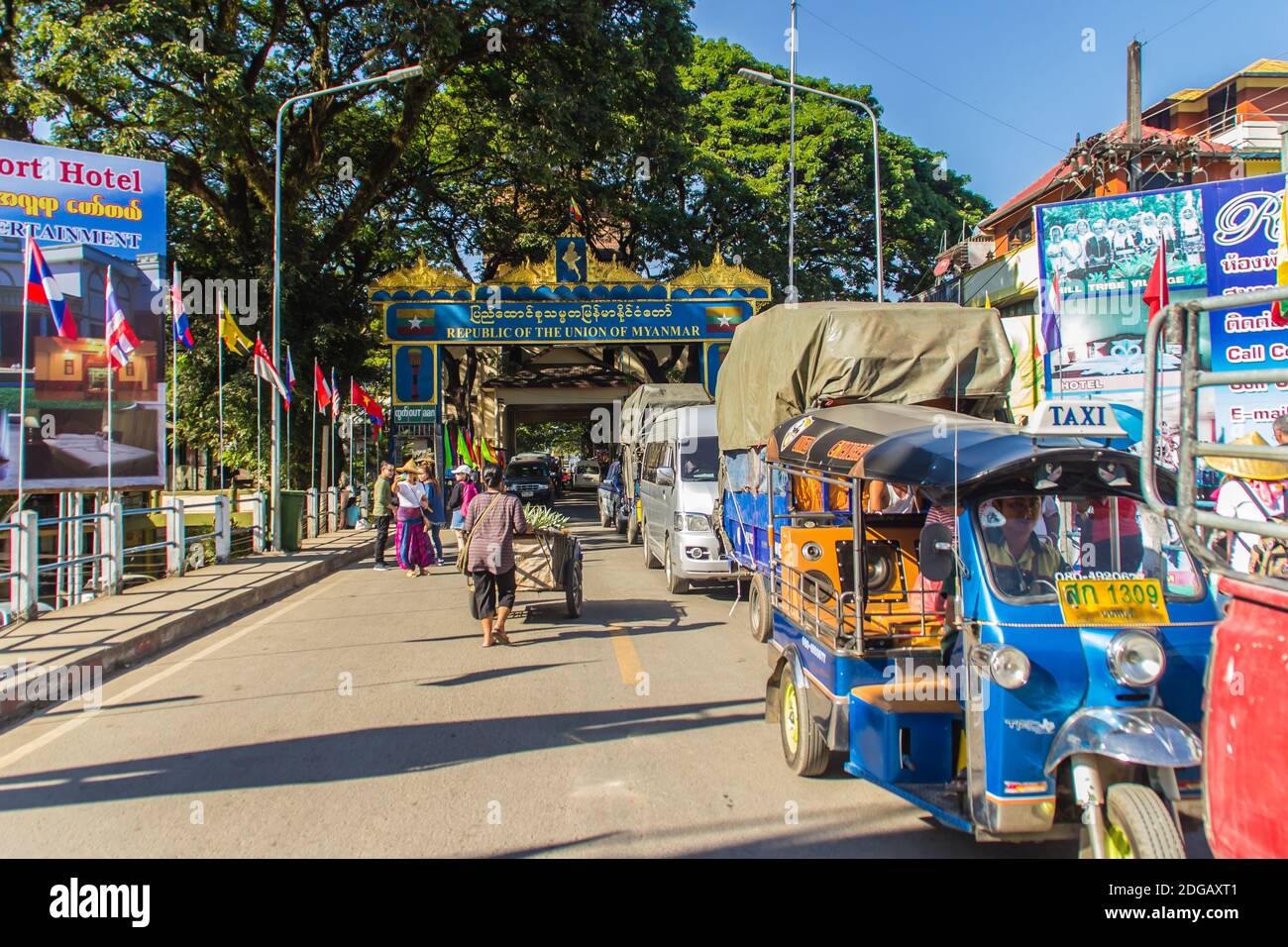 Tachileik, Myanmar - November 18, 2017: Tourists visited Tachileik ...