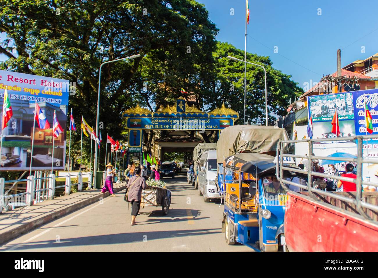 Tachileik, Myanmar - November 18, 2017: Tourists visited Tachileik ...