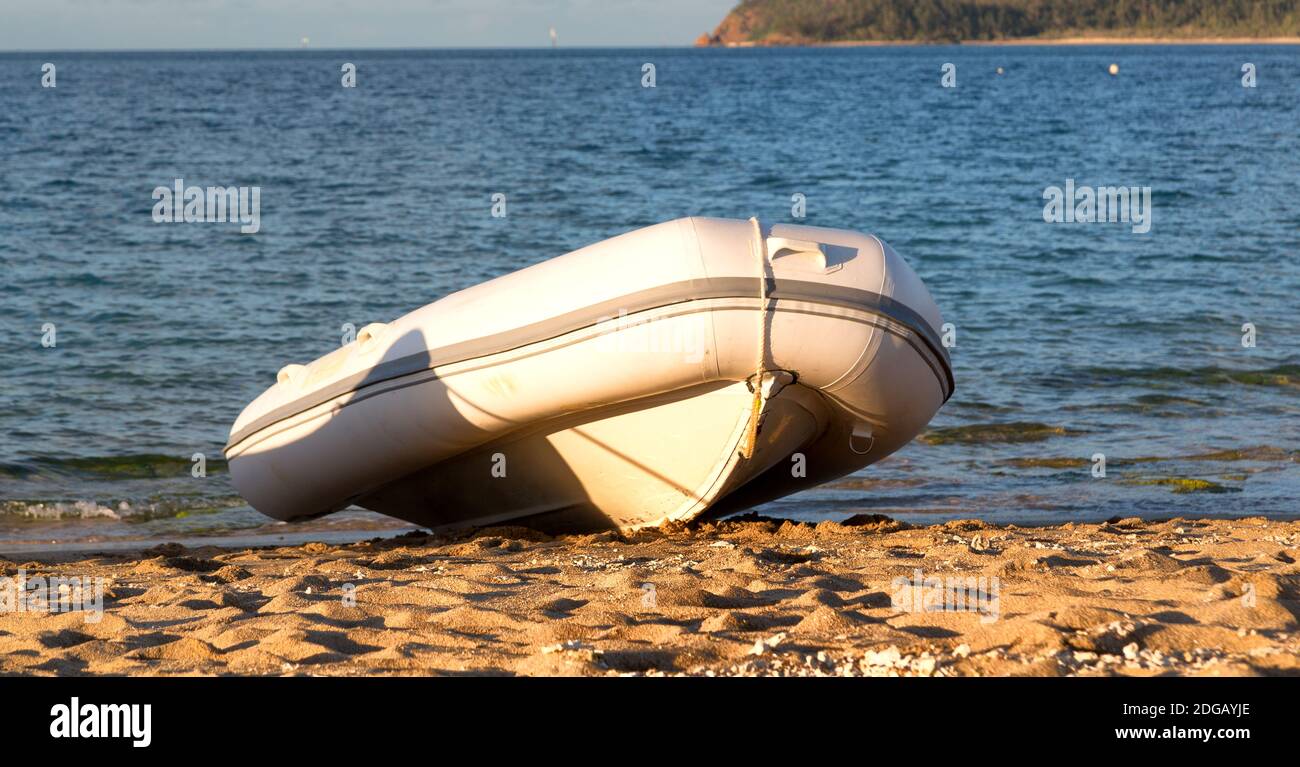 In the sea ocean the rubber dinghy Stock Photo - Alamy