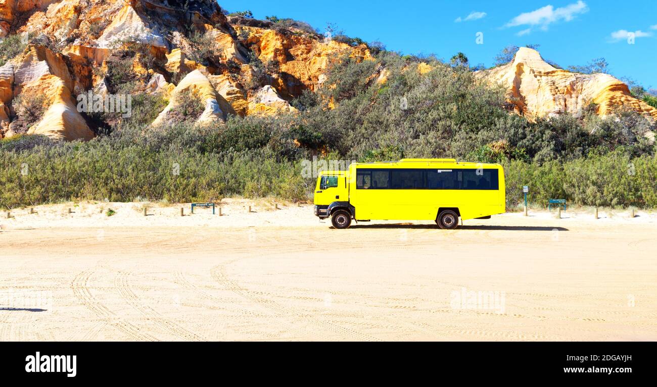 In australia and the sand track of the bus Stock Photo - Alamy