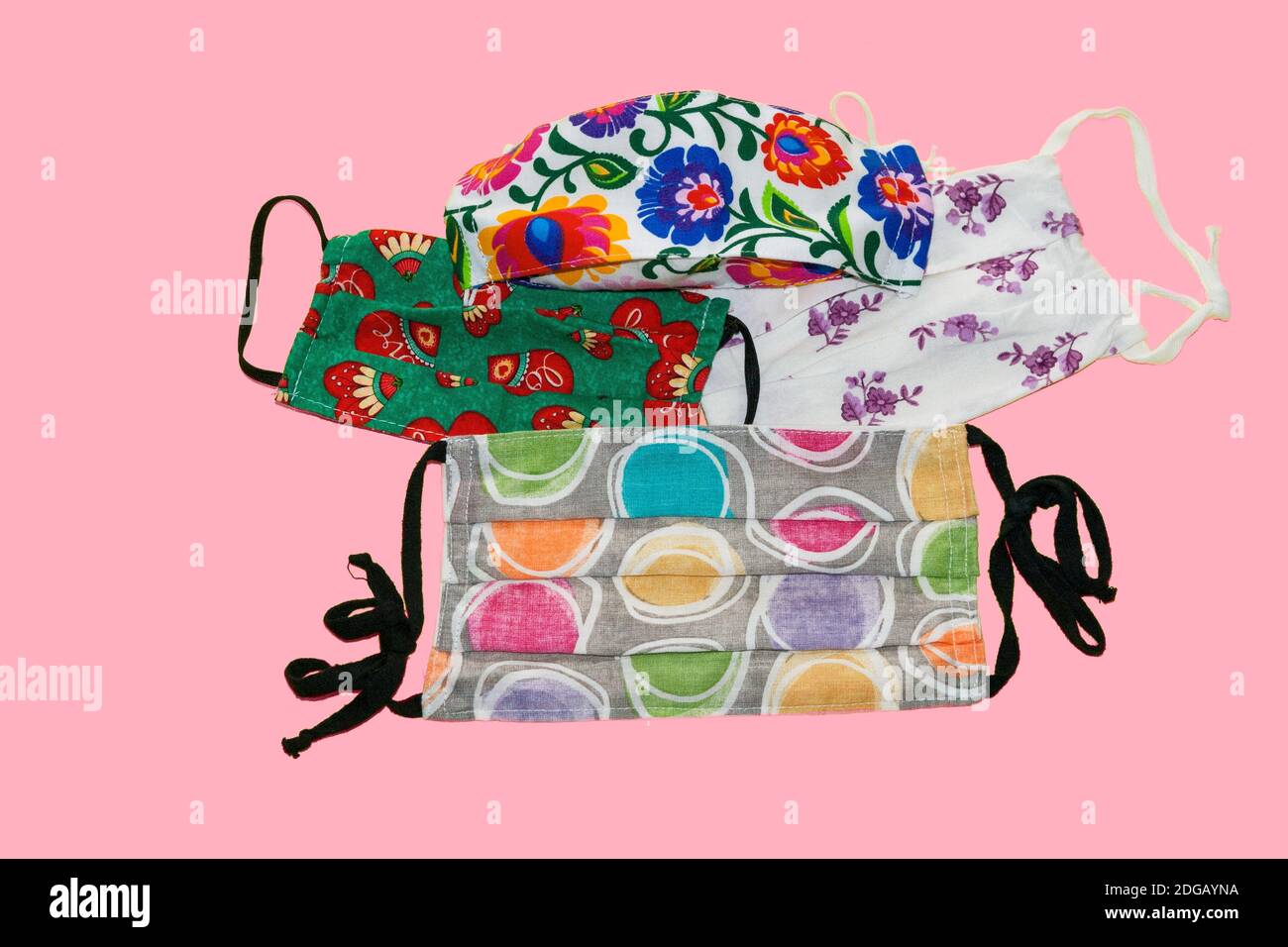 Isolated Group of Pretty, Colorful, Home made, Face Masks - protection ...