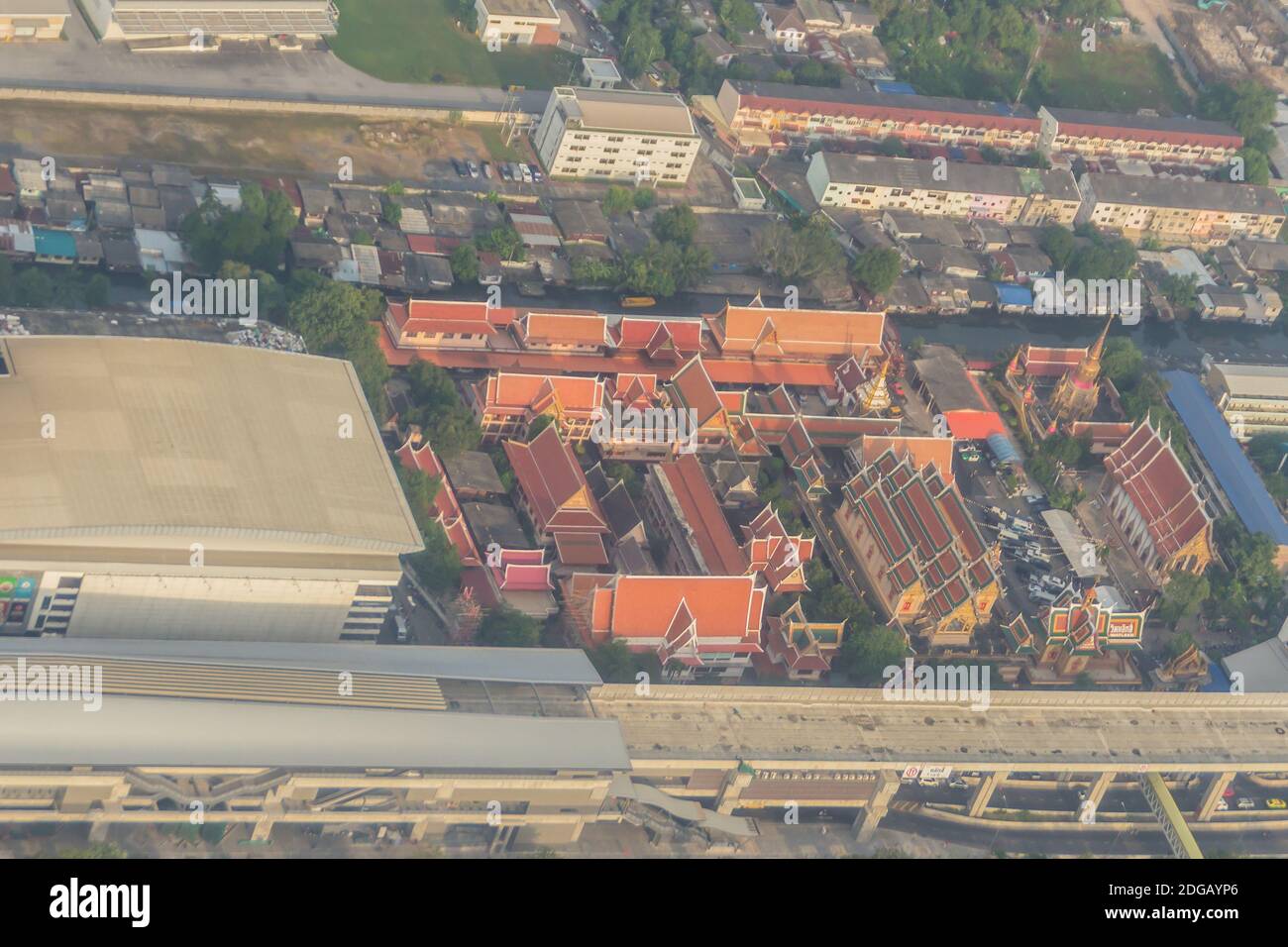 Aerial view of Wat Laksi Temple, Bangkok, Thailand nearby Don Muang ...
