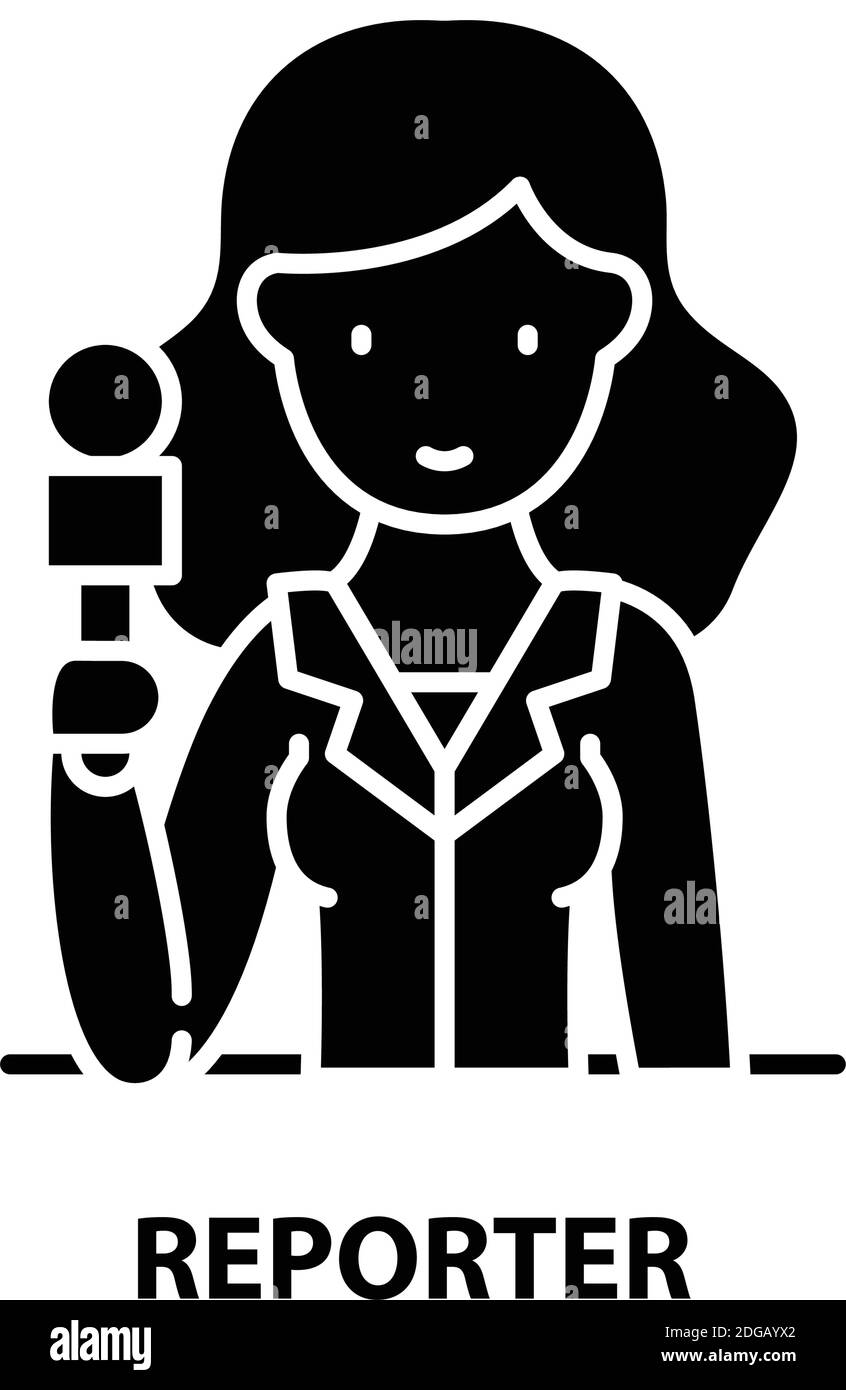 reporter icon, black vector sign with editable strokes, concept ...