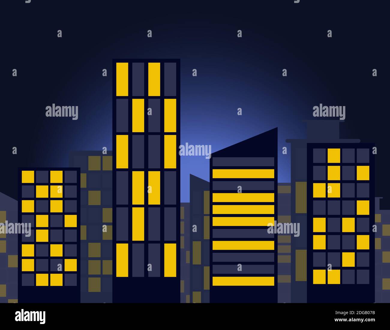 night city landscape. simple flat style black and yellow windows ...