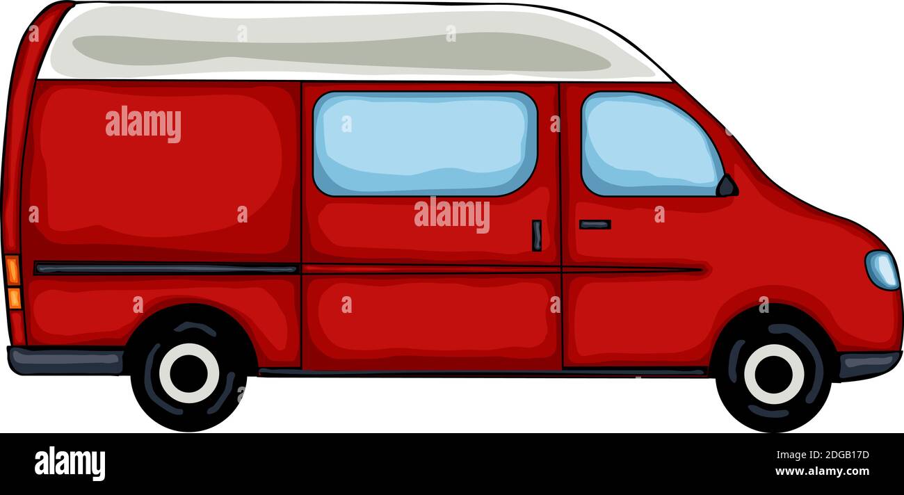 Dark red hand drawn van, isolated on white background. Vector ...