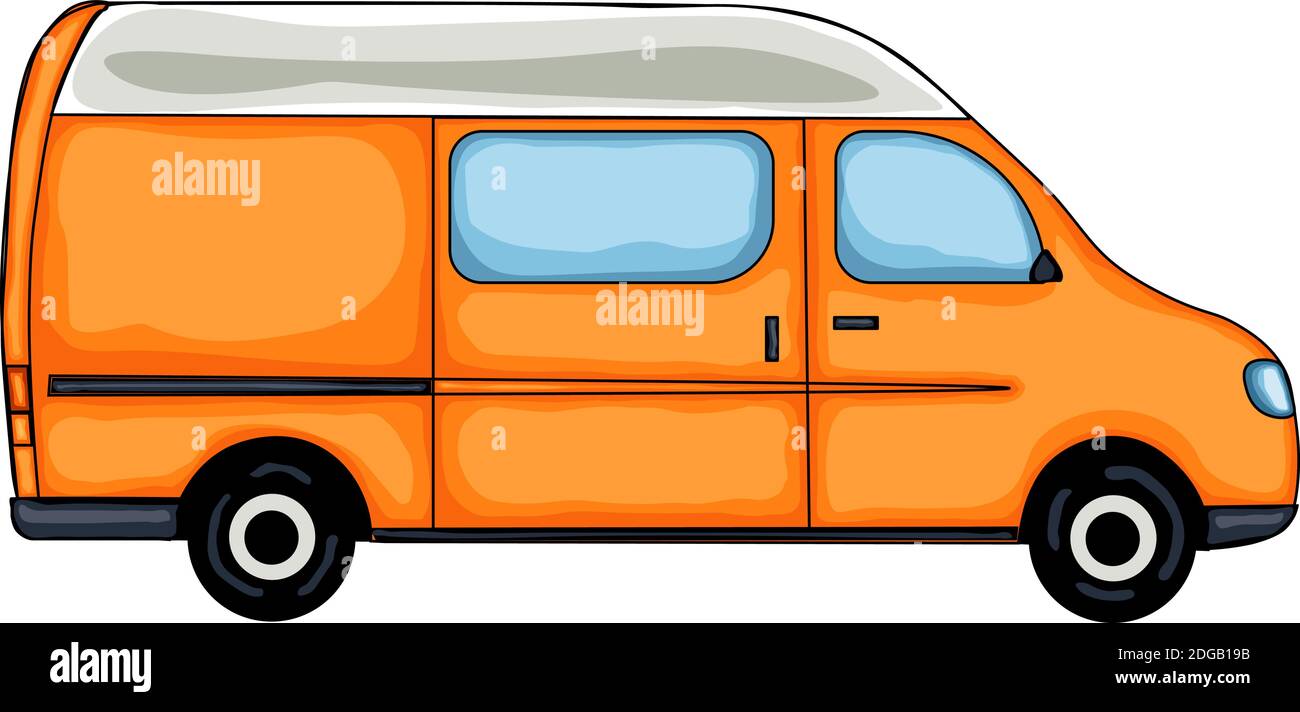 Orange hand drawn van, isolated on white background. Vector ...