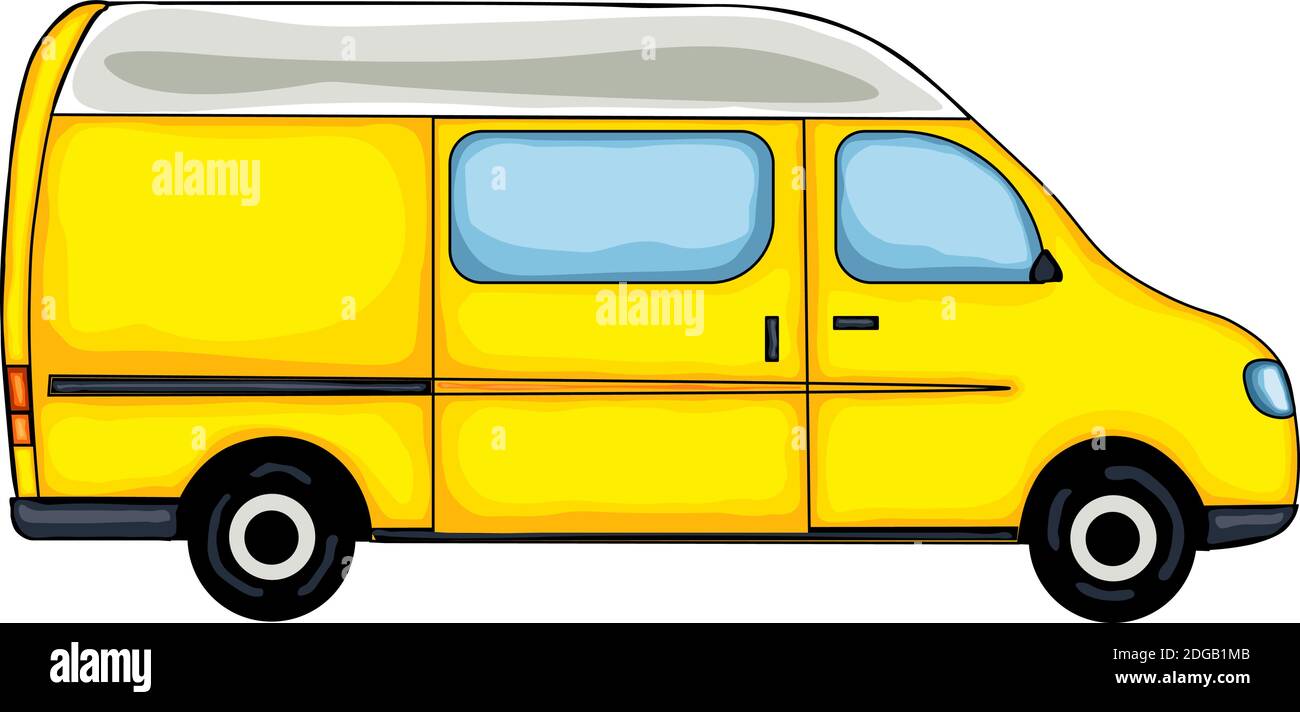 Light yellow hand drawn van, isolated on white background. Vector ...