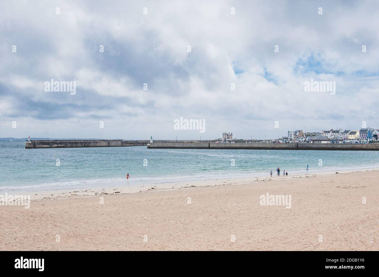 Beach and cliff in Quiberon in the Morbihan in France, on the peninsula ...