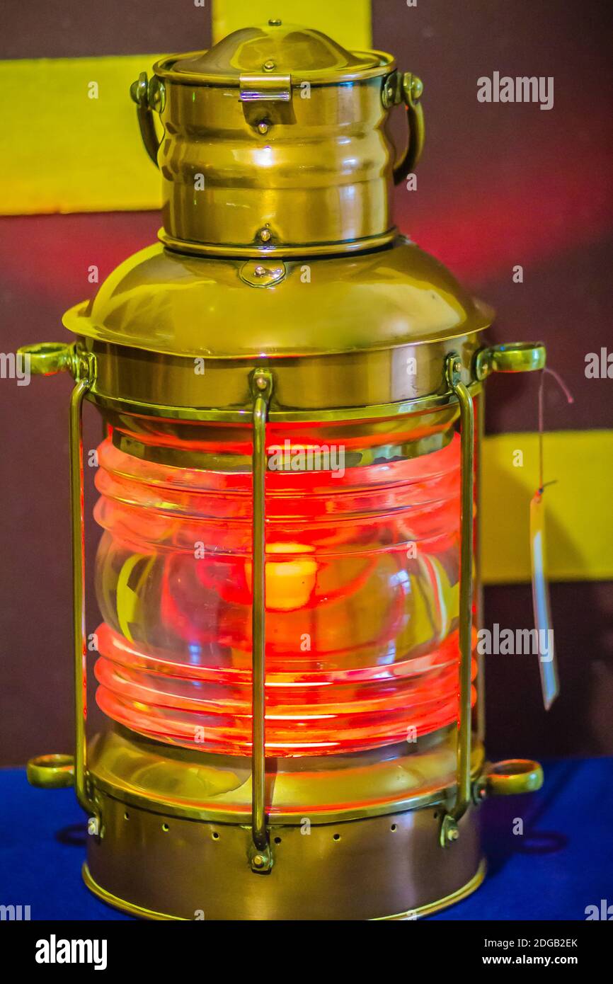 Vintage old submarine signal lamp, a visual signaling device for ...