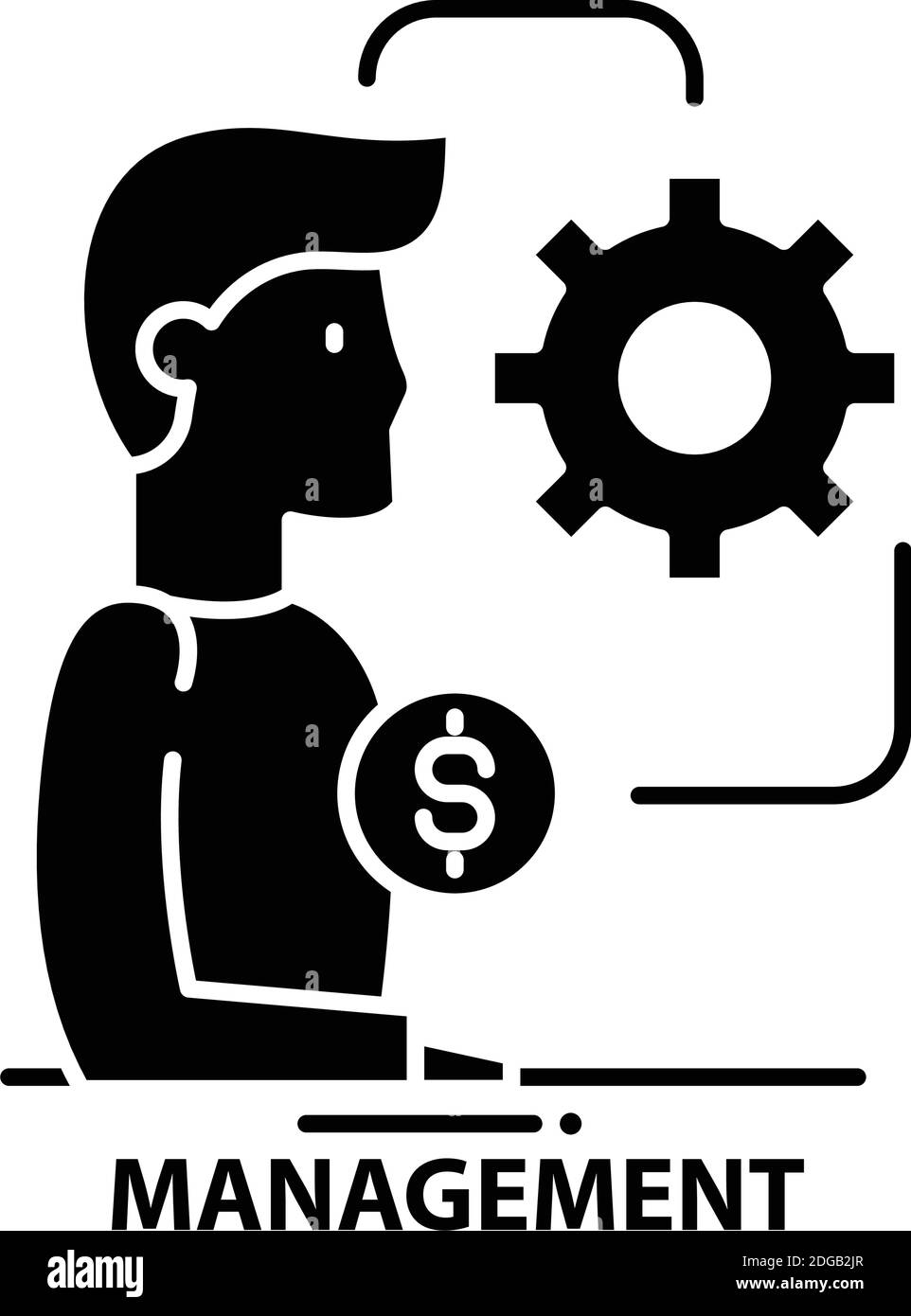 management icon, black vector sign with editable strokes, concept ...
