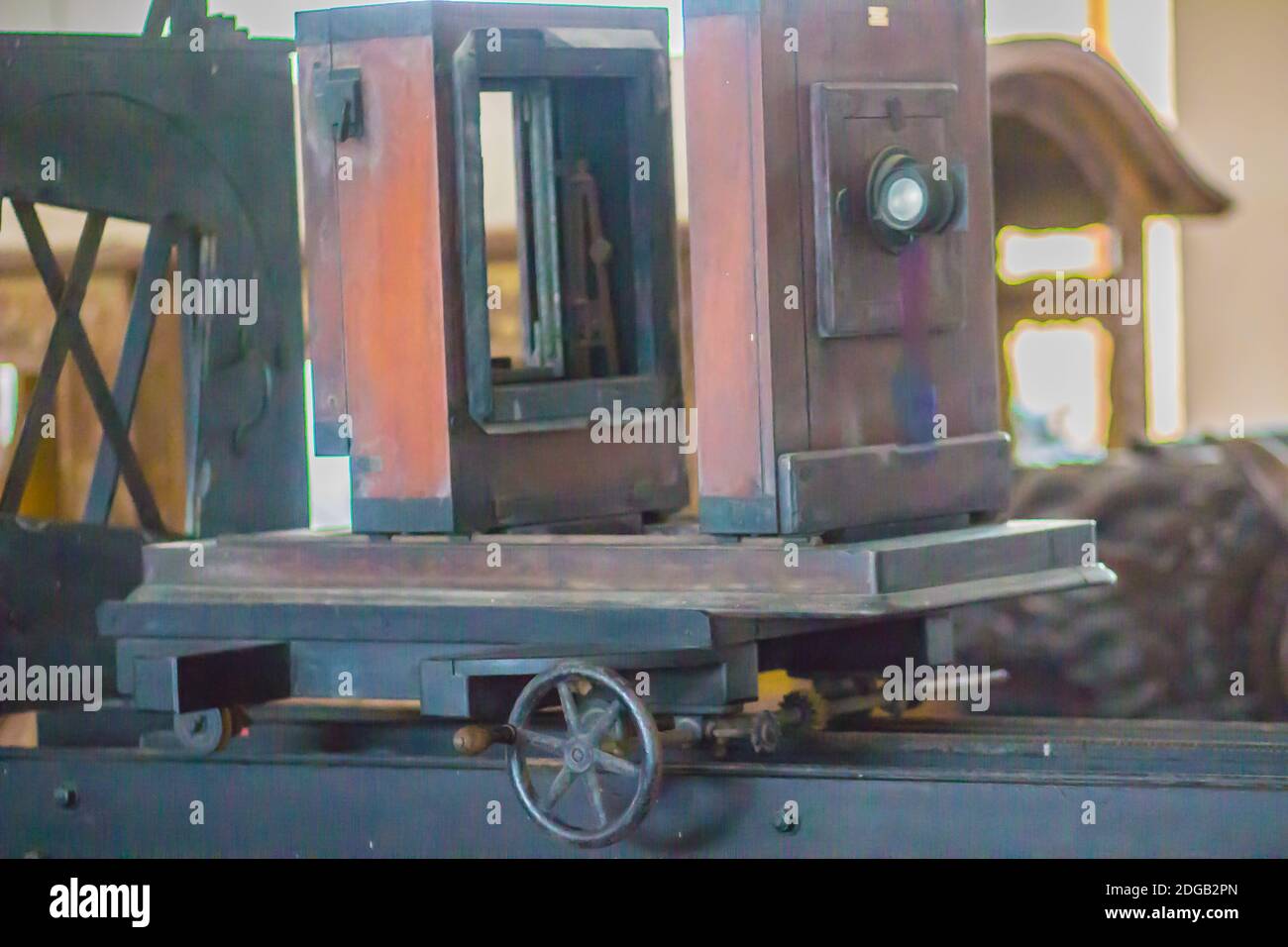 Vintage old wooden nostalgia camera. Even before the first 19th century ...
