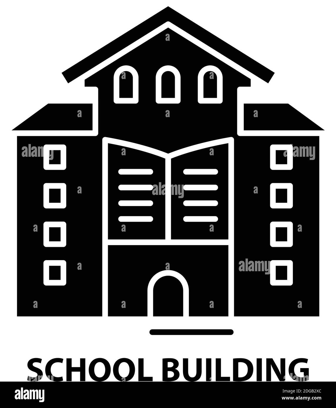 school building icon, black vector sign with editable strokes, concept ...
