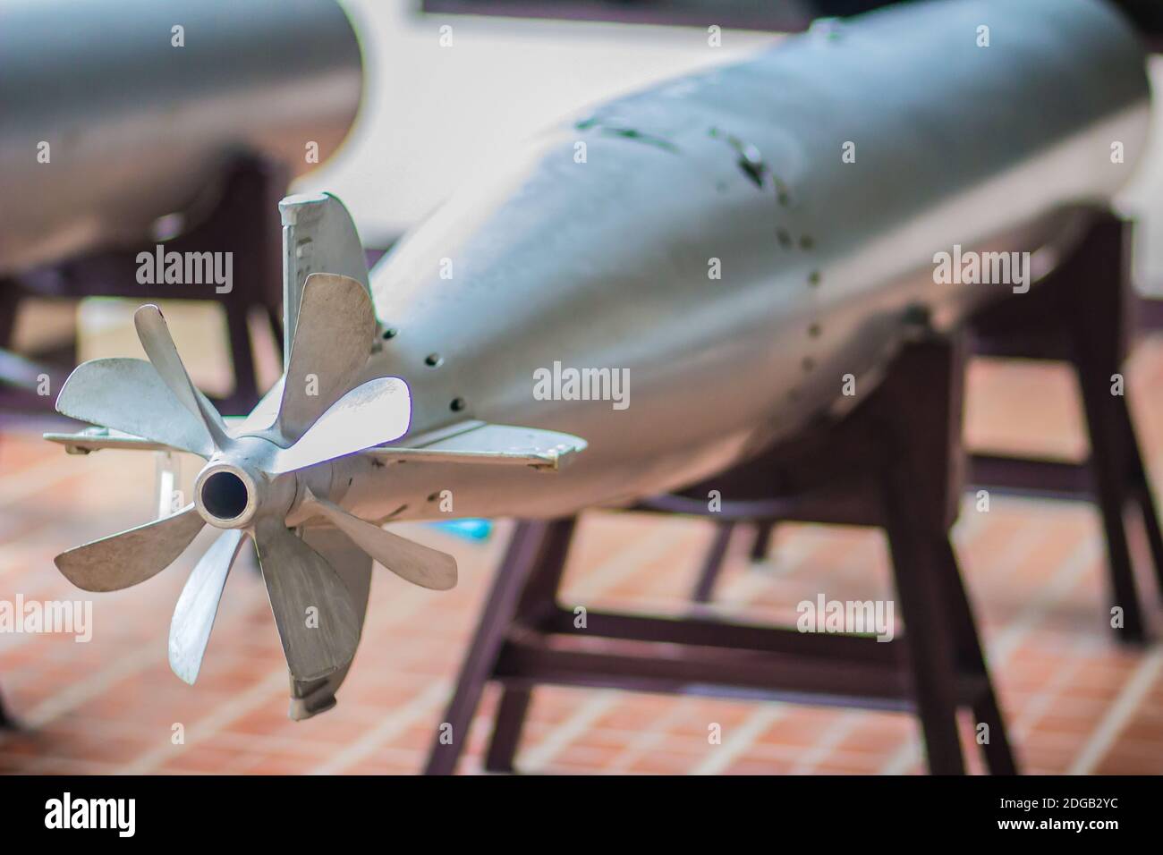 Old torpedo from a warship. Torpedo is a self-propelled weapon with an ...