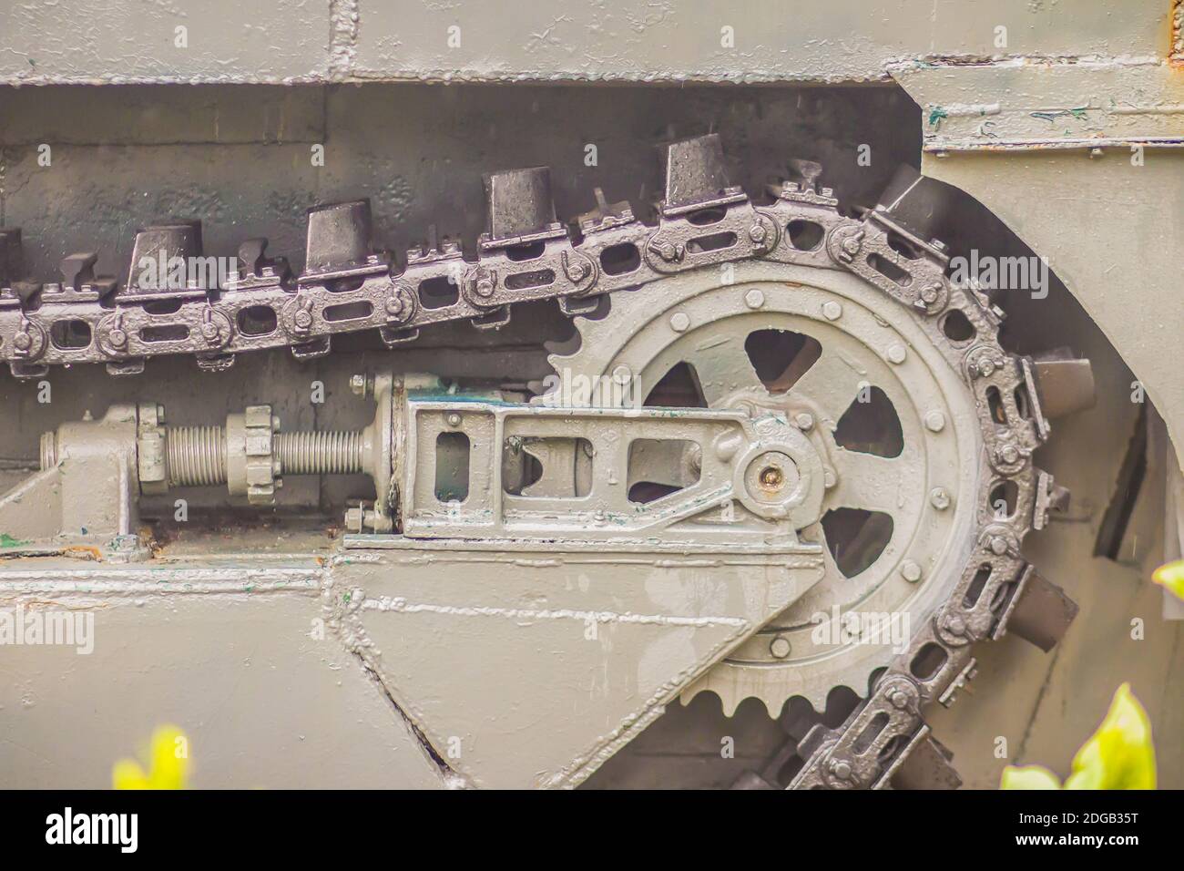 Steel tracks of the old tank with steel wheel for military and ...