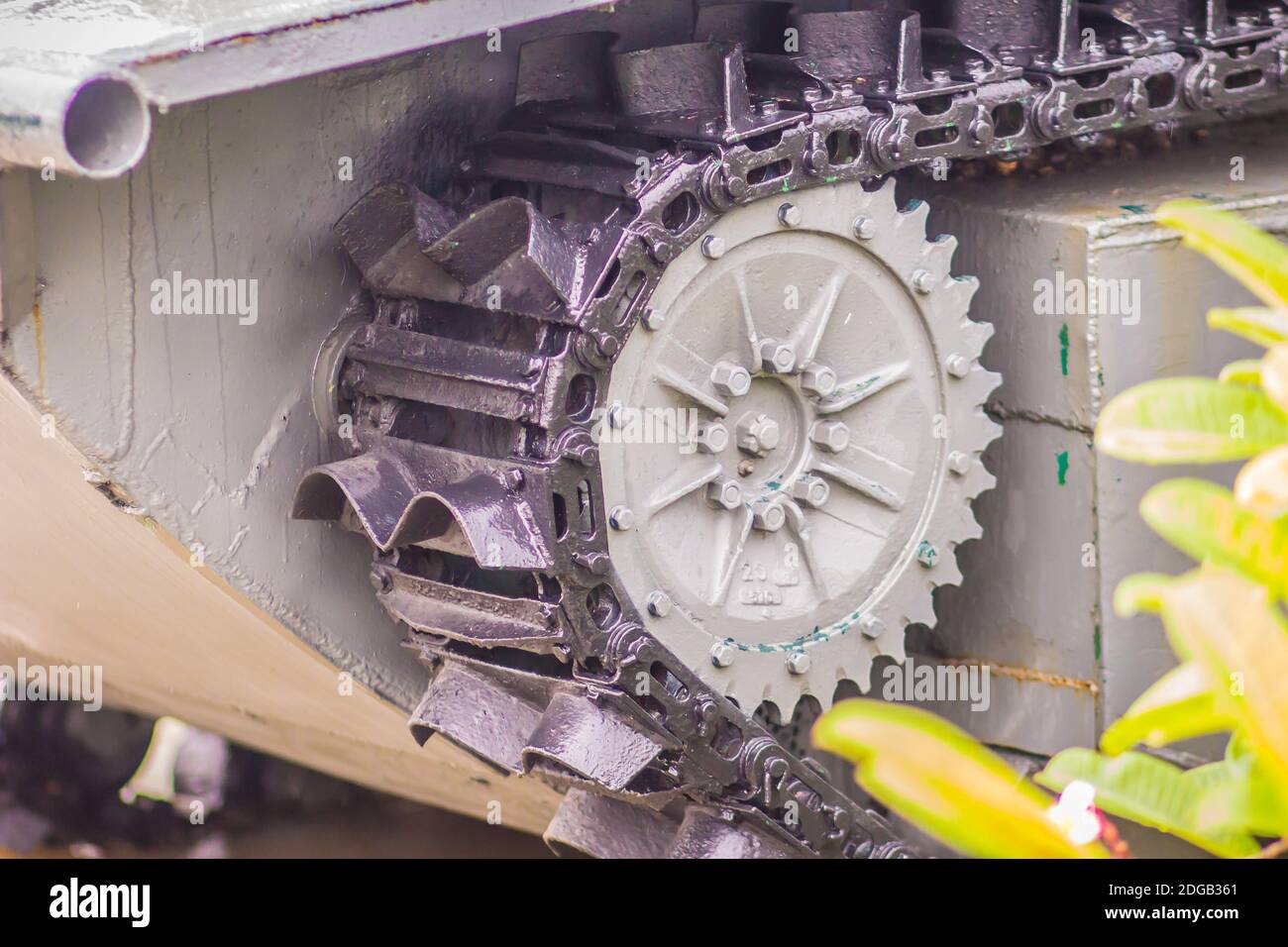 Steel tracks of the old tank with steel wheel for military and ...