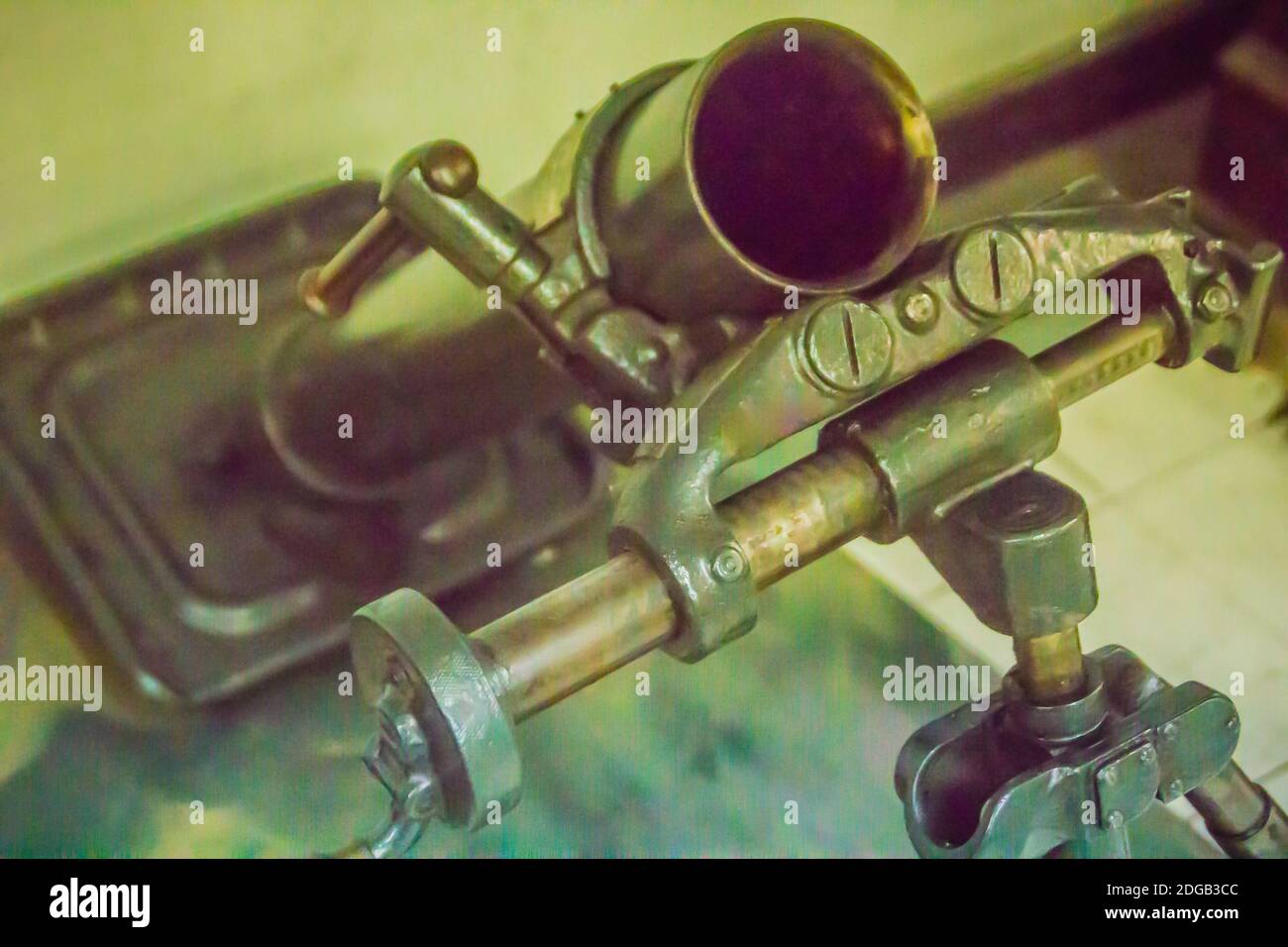 Old mortar 81 mm gun that composed of a base plate, a barrel comprising ...