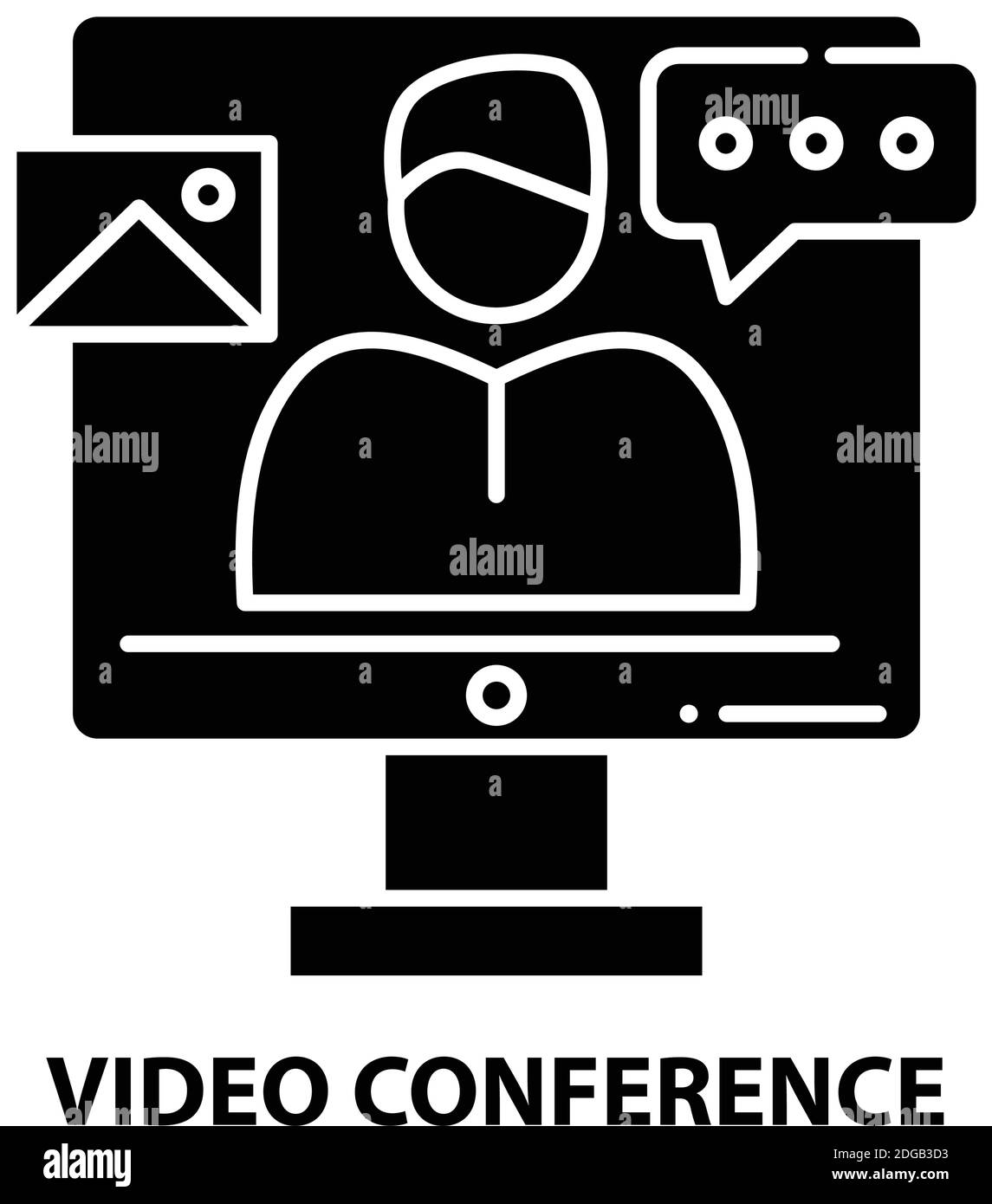 video conference icon, black vector sign with editable strokes, concept ...
