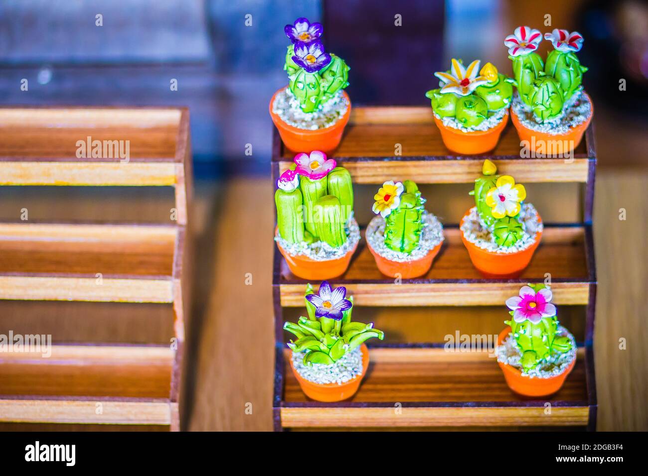 Colorful cute ceramic cactus in pot for sale at the tree market Stock ...