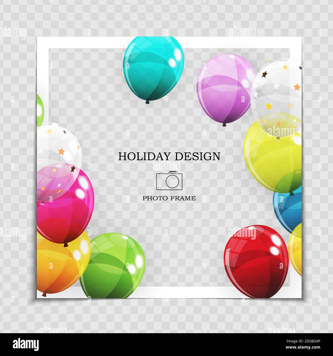 Party Holiday Photo Frame Template with balloons for post in Social ...