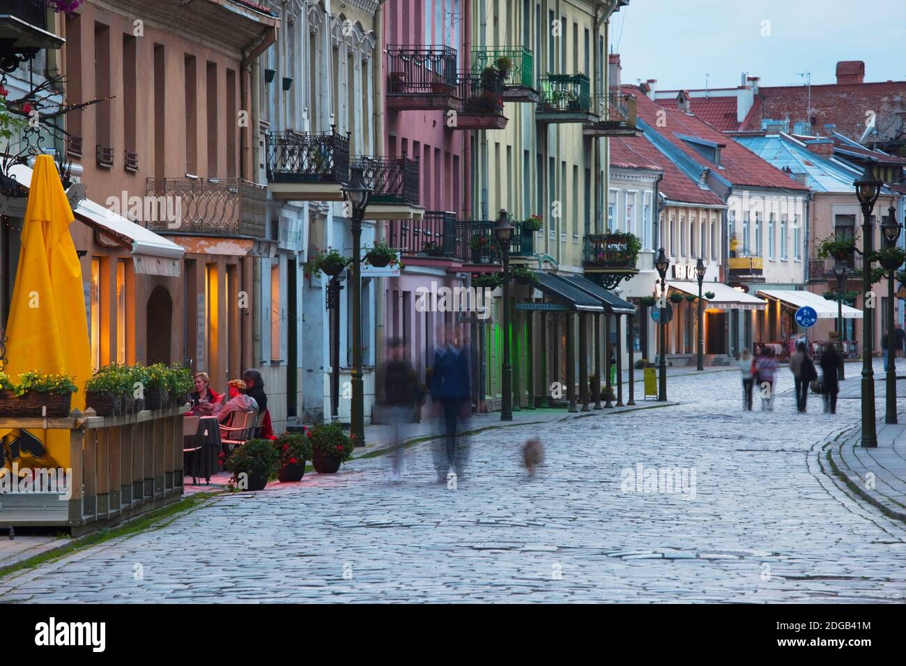 People on the street at dusk, Vilnius Street, Kaunas, Lithuania Stock ...