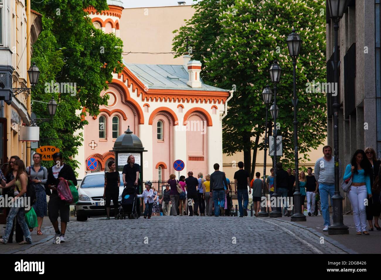 Pedestrians on Pilies Street, Old Town, Vilnius, Lithuania Stock Photo ...