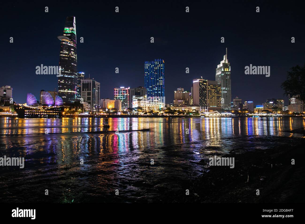 Scenic colourful night view of the skyline of Ho Chi Minh City ...