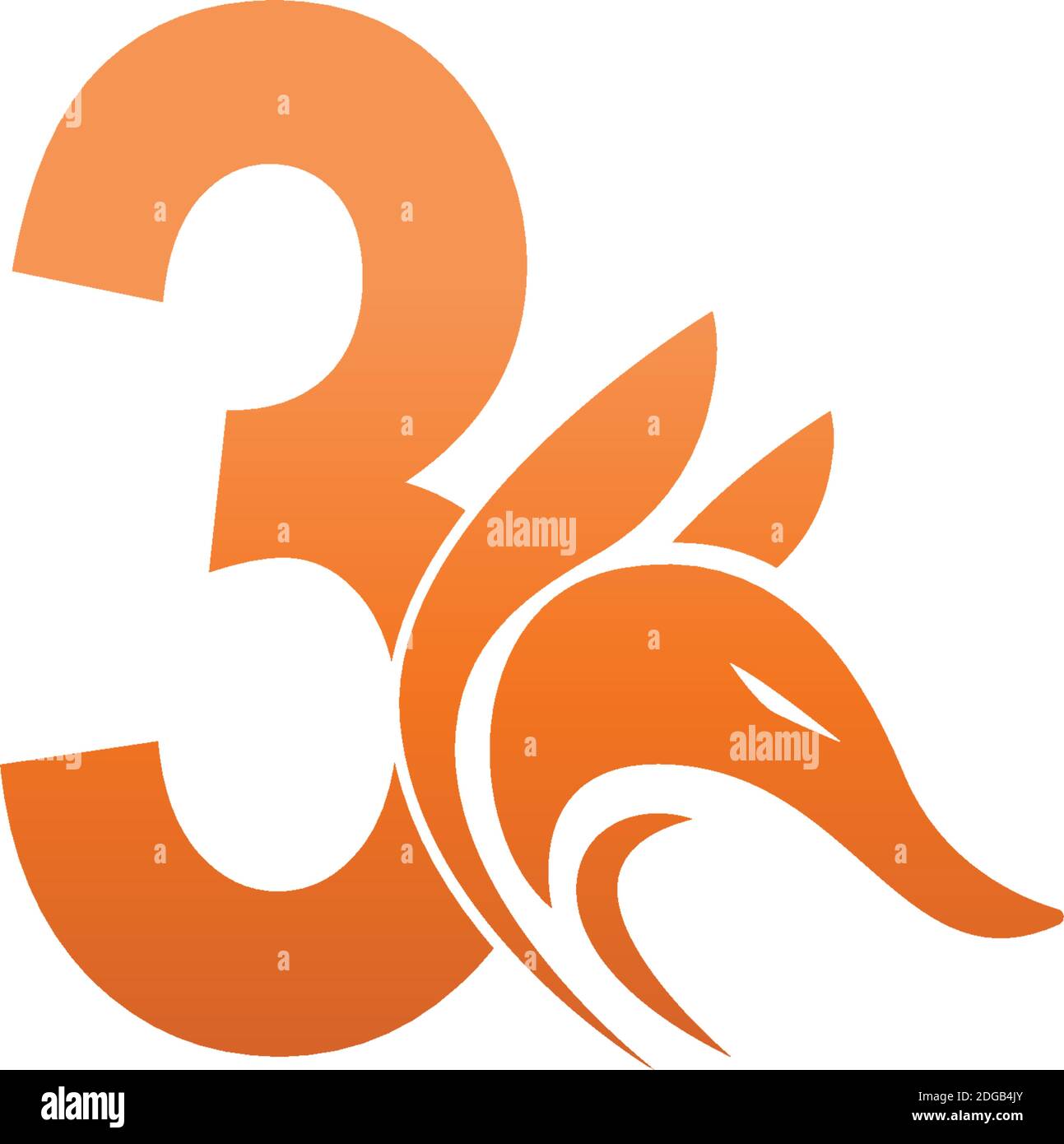 Fox head icon combination with number 3 logo icon design vector Stock ...