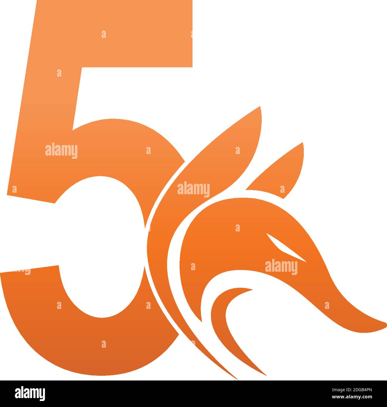 Fox head icon combination with number 5 logo icon design vector Stock ...