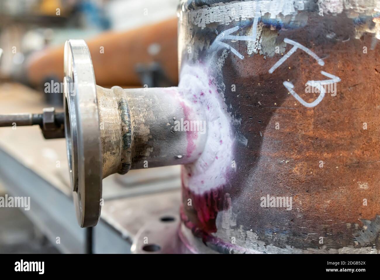 Test fillet welds by method dye penetrant control Stock Photo - Alamy