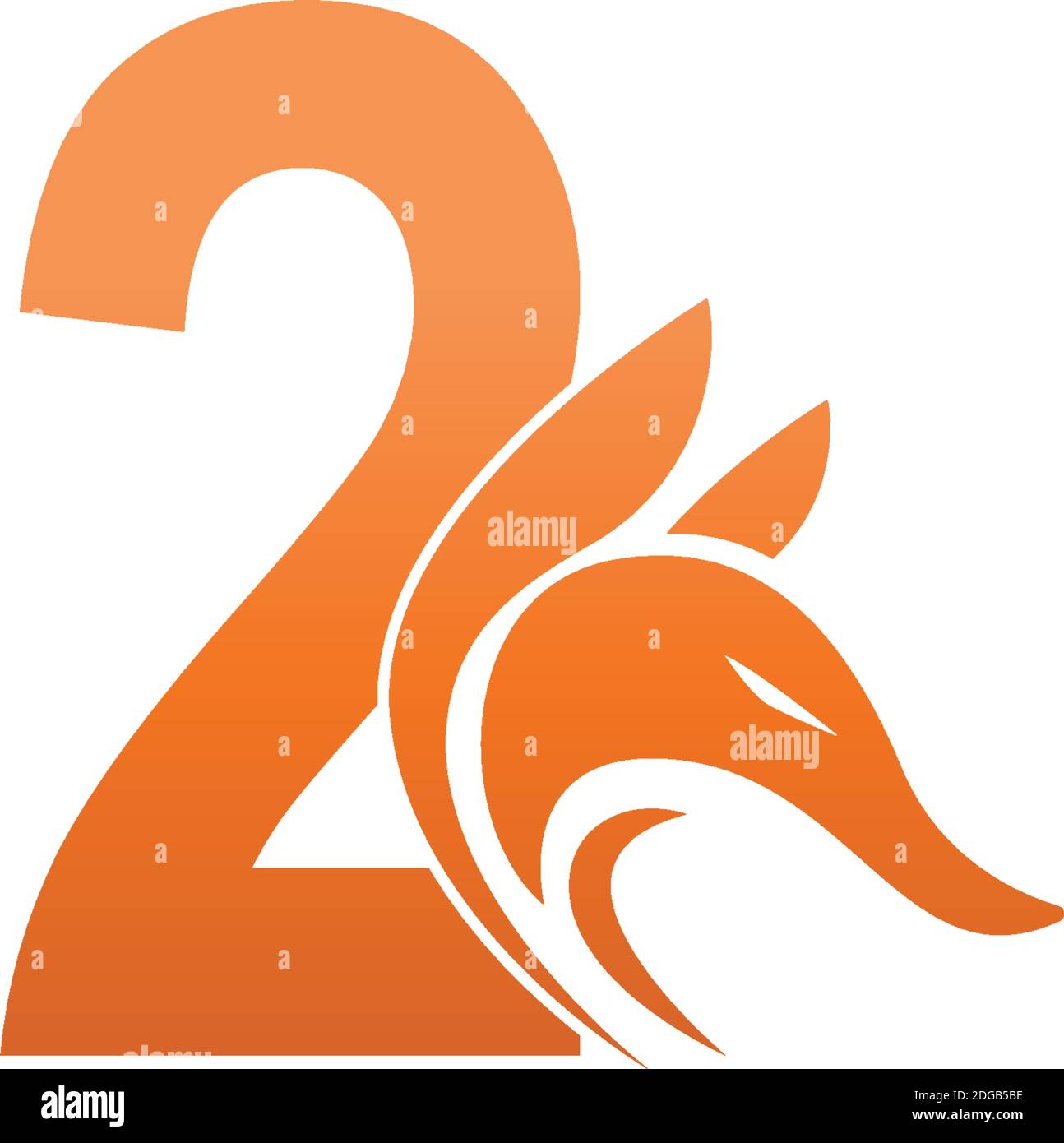 Fox head icon combination with number 2 logo icon design vector Stock ...