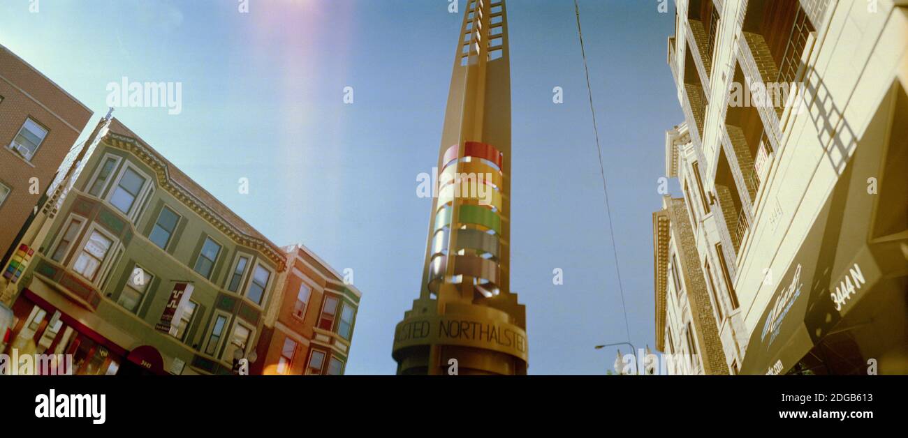 Northalsted rainbow pillar, Boystown, Chicago, Cook County, Illinois ...