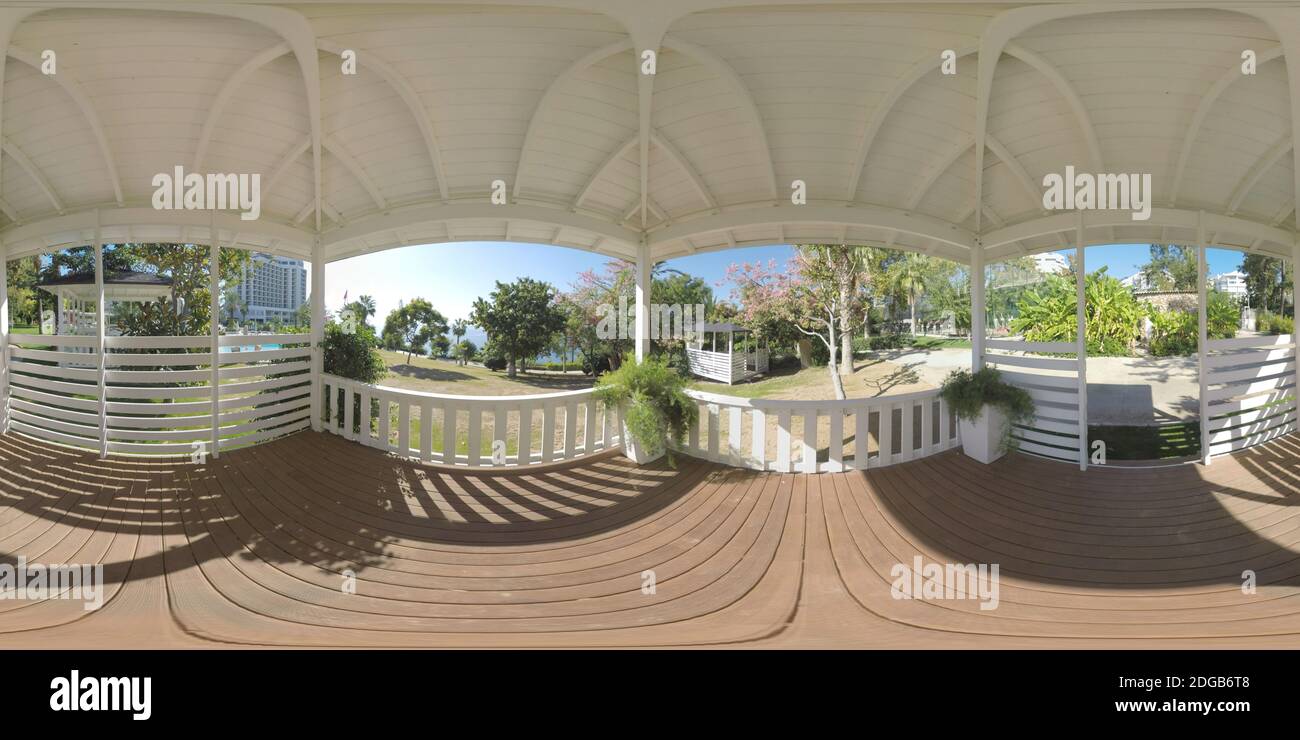 360 VR View from gazebo to the area of coastal resort, Turkey Stock ...