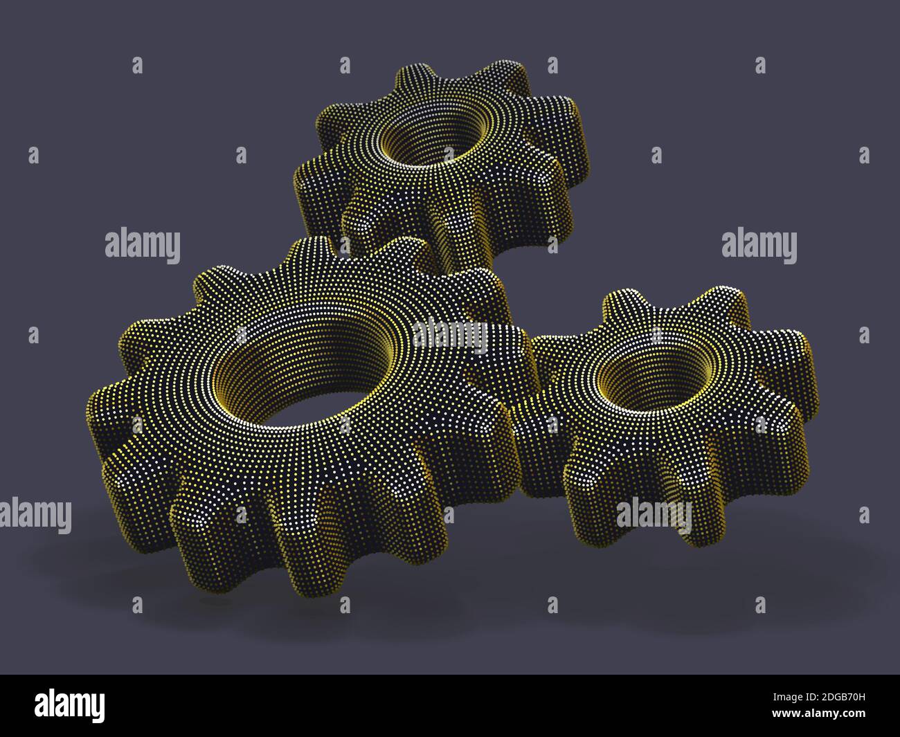 Three 3D gears made of yellow dots on gray background Stock Vector ...