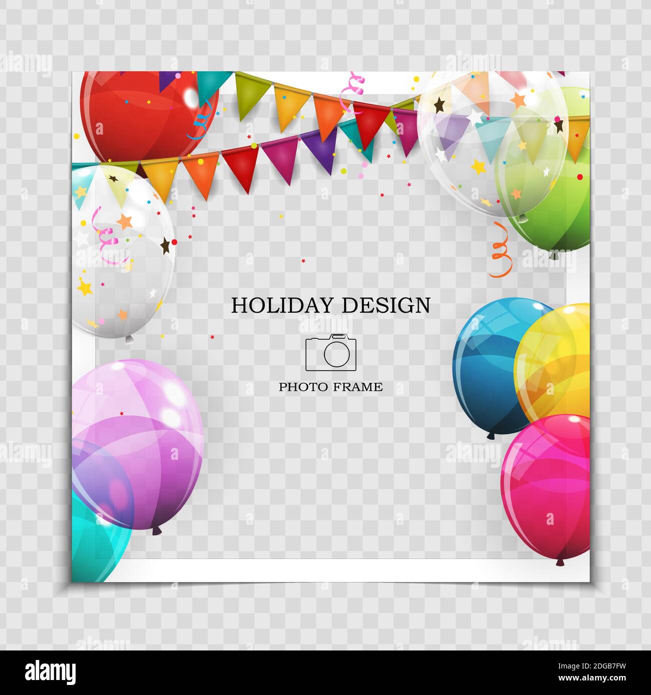 Party Holiday Photo Frame Template with balloons for post in Social ...