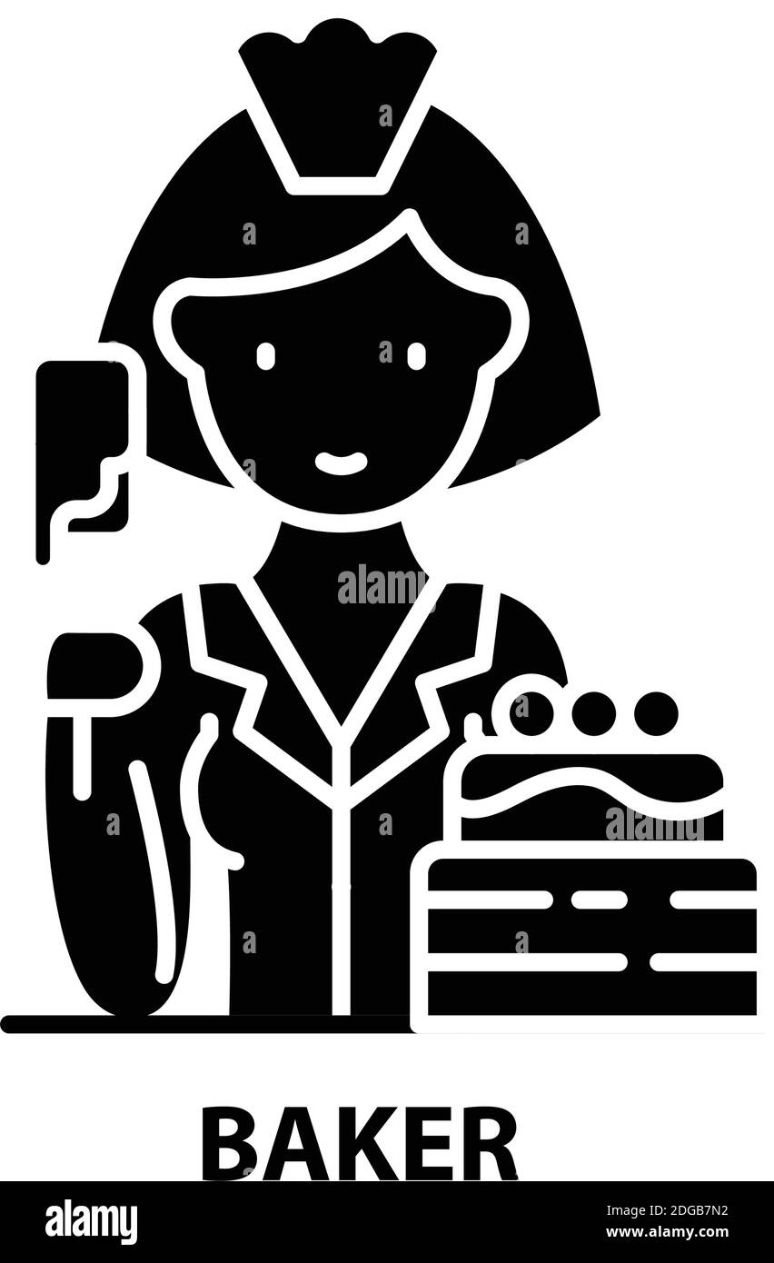 baker icon, black vector sign with editable strokes, concept ...