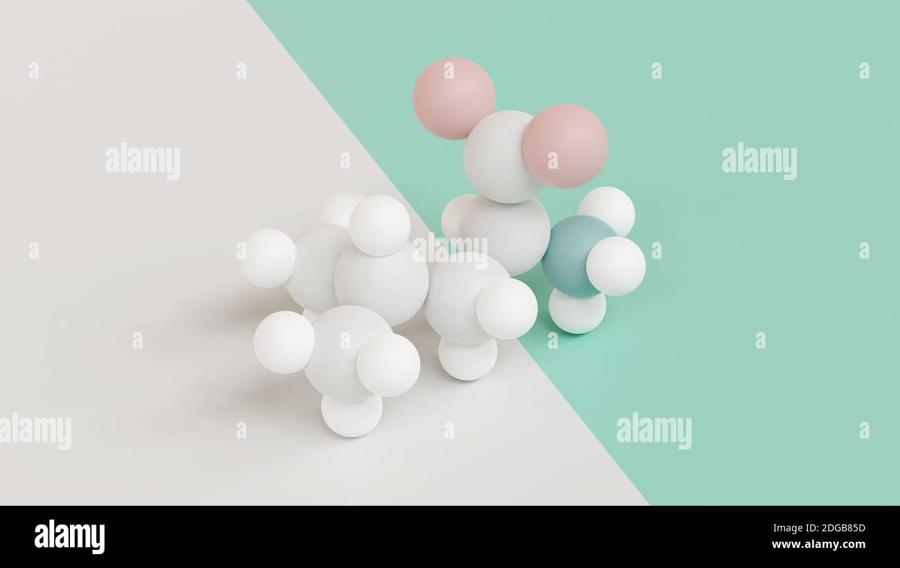 Leucine (l-leucine, Leu, L) amino acid molecule. 3D rendering. Scaled ...