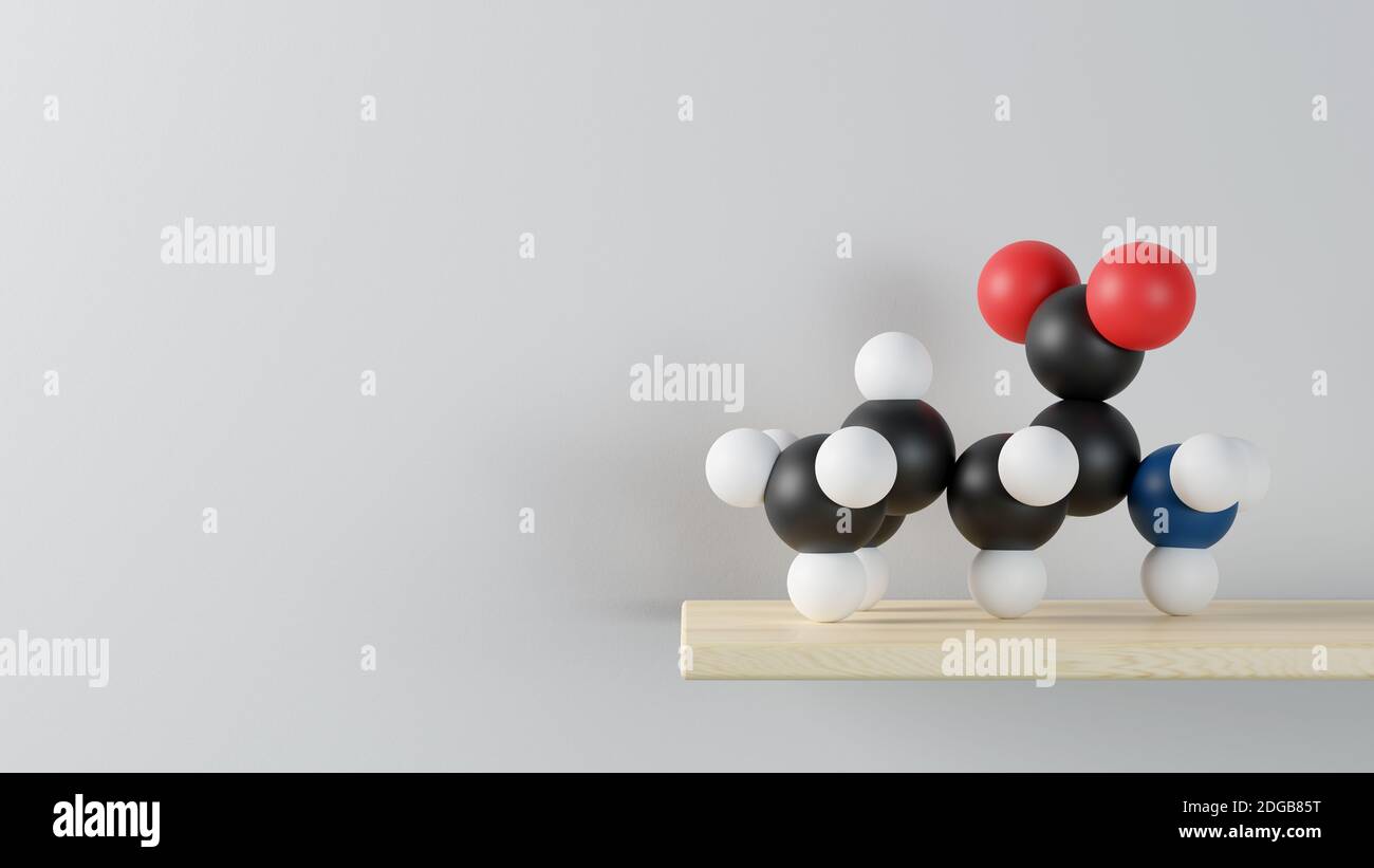 Leucine (l-leucine, Leu, L) amino acid molecule. 3D rendering. Atoms ...