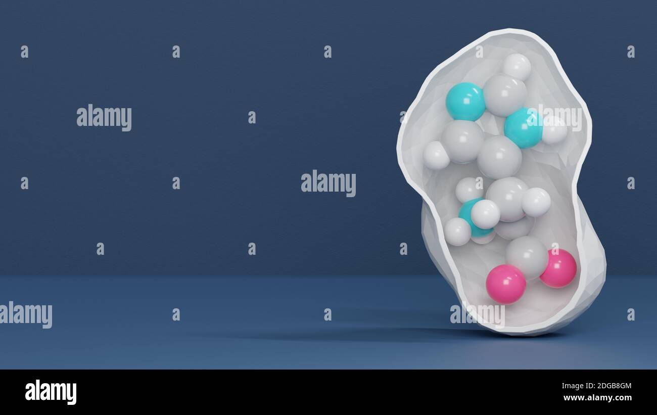 Histidine (l-histidine, his, H) amino acid molecule. 3D rendering ...