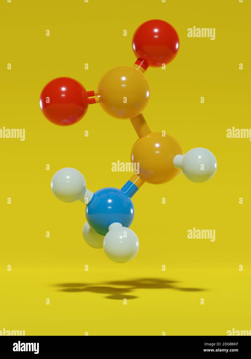 Glycine (Gly, G) amino acid molecule. 3D rendering. Ball and stick ...